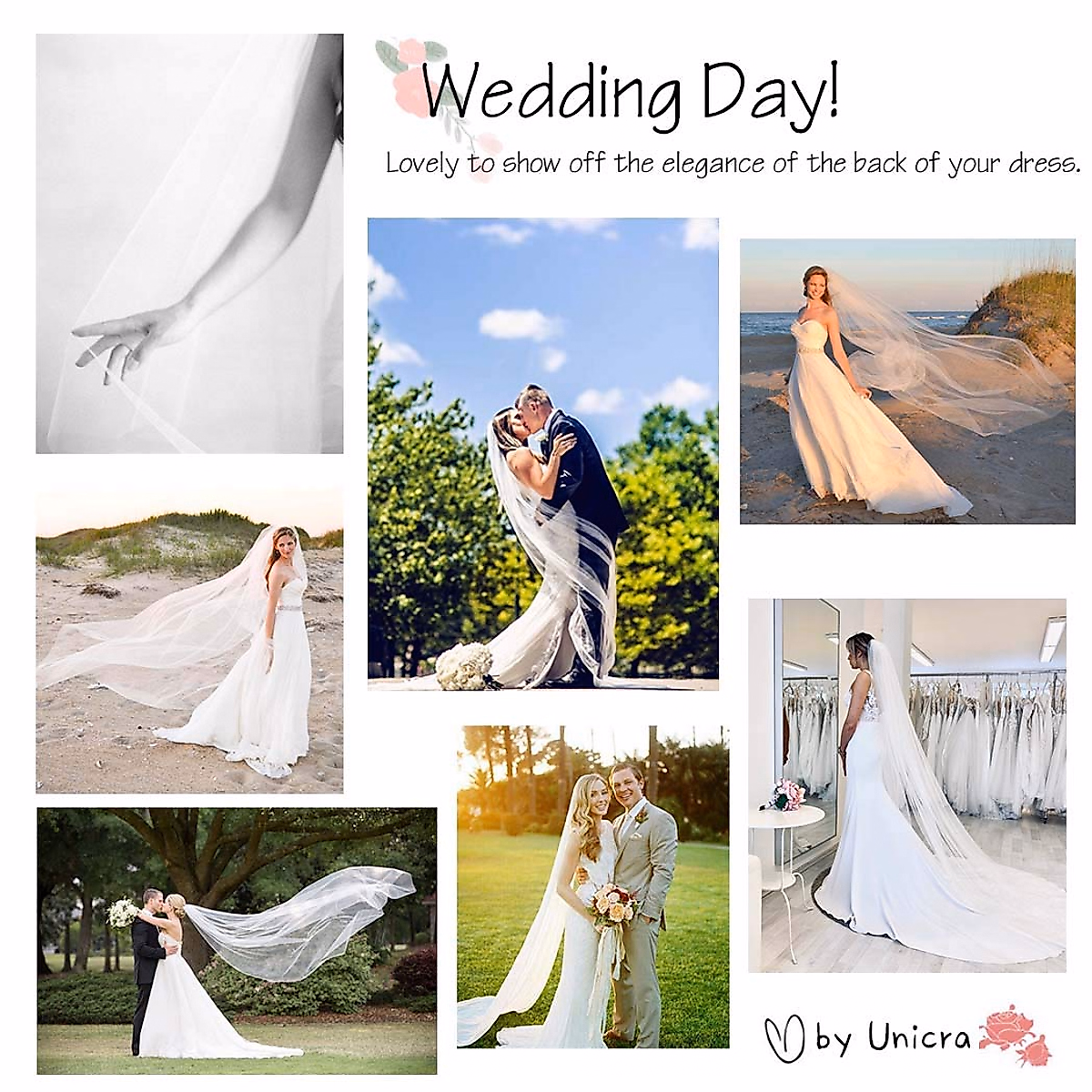 Unicra Bride Wedding Veil 1 Tier Long Bridal Cathedral Tulle Hair Accessories with Comb Wedding Veil Comb for Brides (59" W-118 L, White)