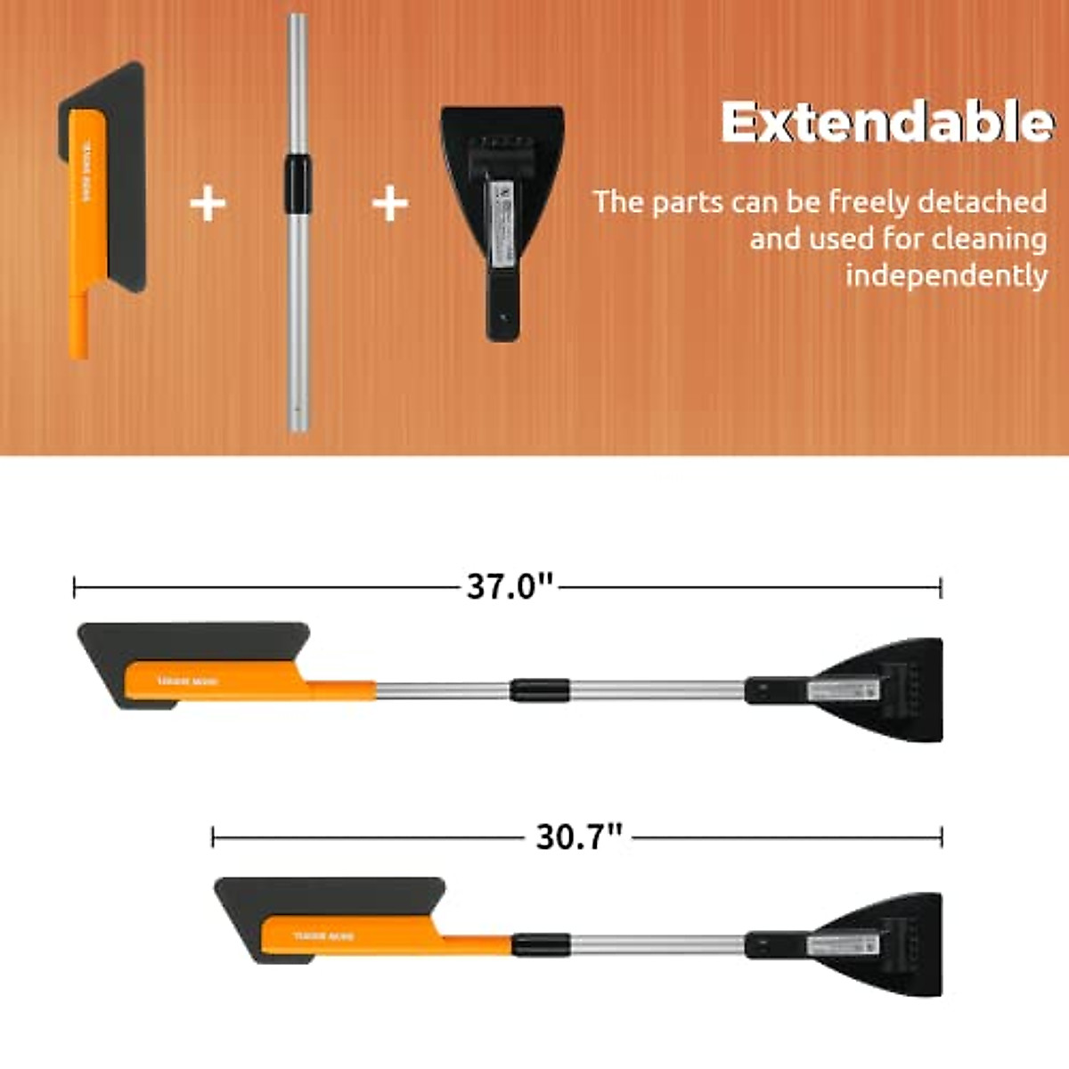Coxeer Ice Scraper for Car Windshield, Snow Brush and Scraper for Car with Detachable ABS Ice Squeegee and EVA Sponge Brush, 37 Inch Extendable Car Snow Cleaner Scratch Free Removal Tool