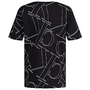 Calvin Klein Boys' Big Short Sleeve All Over Printed Crew Neck Tee Shirt, Shuffle Black 22, 10-12