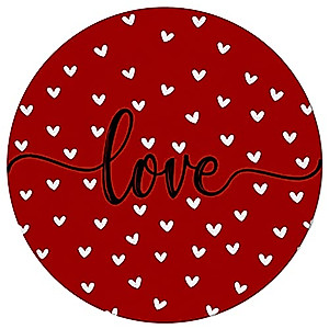Indoor Large Round Area Rug for Living Room Kitchen Rug Happy Valentine's Day Sweet White Love Heart Romantic Love Anniversary Non-Slip Low-Profile Accent Throw Rug Carpet Runner Rug for Bedroom