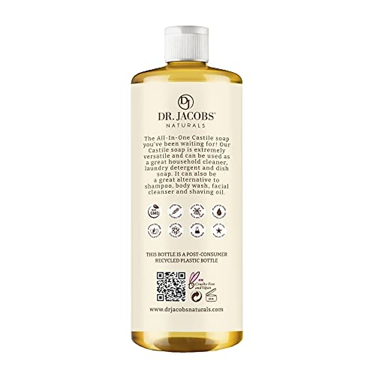 Dr. Jacobs Naturals All-Purpose Castile Cleaner - Natural, sulfate-free, and plant-based formula for safe and effective cleaning of household surfaces, floors and appliances. All-in-one soap (Almond Honey)