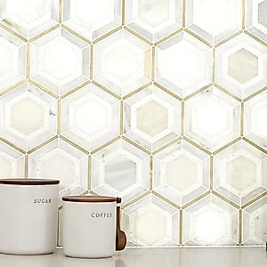 MSI Medici Gold Pattern 12.44 in. x 10.83 Marble Mesh-Mounted Mosaic Wall Bathroom, Floor, Kitchen Backsplash and Countertop Tile Geometric, Gray, White,