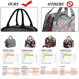 LOKASS Lunch Bag Women Insulated Lunch Box Thermal Lunch Tote Bags for Adults Work(Black-Embroidery)