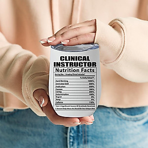 Lovesout Clinical Instructor Wine Tumbler 12oz Stainless Steel Vacuum Insulated Cup With Lid - Funny Nutritional Facts Design - Appreciation Gifts Gifts for Coworkers