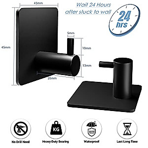 Adhesive Hooks Heavy Duty (4-Pack), Wall Hanging Hooks Hangers for Hat Keys Towel Robe Coats Bathrobes, Metal Sticky Black Wall Hook No Drill Easy to Mount in Bathroom Office Home Kitchen Closet