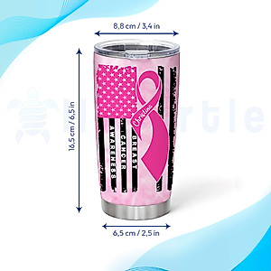 Hyturtle Personalized Breast Cancer Awareness Gifts For Women - Custom Name Stainless Steel Tumbler Coffee 20 oz With Lid - Warrior Breast Cancer Gifts For Friend, Mom On Awareness Month, Christmas