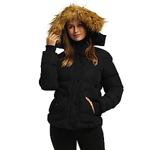wantdo Women Waterproof Winter Jacket Fur Hood Thicken Parka Jacket (Black, Small)