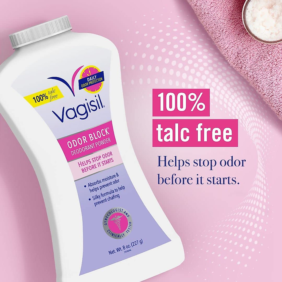 Vagisil Odor Block Deodorant Powder for Women, Helps to Prevents Chafing, Talc-Free, 8 Ounce (Pack of 1)