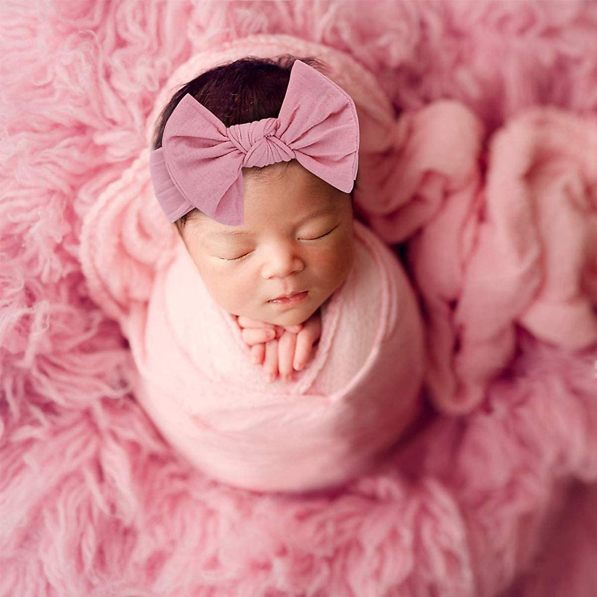 Camidy Newborn Photography Props,5pcs/Set Fluffy Blanket Mat + Ripple Wrap + Headbands Swaddle Wrap Photography Mat Outfits for Infant Boys or Girls Photoshoot Session