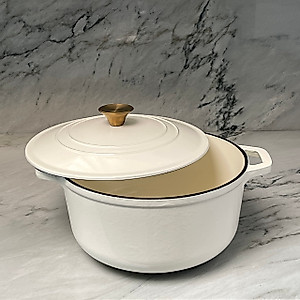 Lexi Home Enameled 5 Qt. Cast Iron Dutch Oven Braiser - Cream