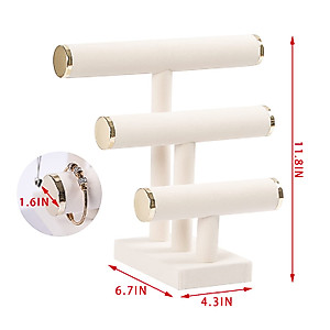 Pengup 3 Tier Bracelet Holder,Bracelet Display Stand with Metal Cap,Beige White Velvet Jewelry Organizer Displays for Necklace Scrunchies Watches Hair Ties.