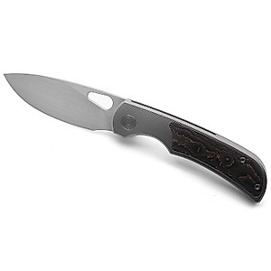 Miguron Knives M Moyarl Folding Knife 3.25" M390 Hand Ground Rubbed Satin Blade Titanium And Bronze Carbon Fiber Inlay Handle Pocket Knife MGR-621CBN