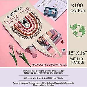 Personalized Teacher's Appreciaton Camvas Tote Bags w/Name & Text - 9 Design Custom Teachers Day Bag Gifts for Teacher Customized Canvas Gift Women Shoulder Birthday C1 Beige 15''X 16'' inches