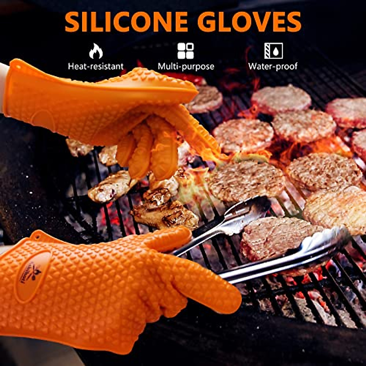 Grilling Accessories,BBQ Accessories with Silicone BBQ Gloves,Grill Mats,Grill mesh Mats,Food Grade Meat Claws, Digital Meat Thermometer, BBQ Grill Tools Set for Barbecue Roasting Baking