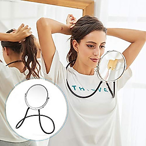 Double Sided Mirror, Standard Viewing and 5X Magnification, Mirror' arm is Flexible to Around The Neck