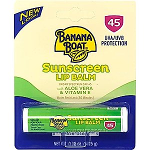 Banana Boat Sunscreen Aloe Vera with Vitamin E Broad Spectrum Sun Care Sunscreen Lip Balm - SPF 45, 0.15 Ounce (Pack of 24)