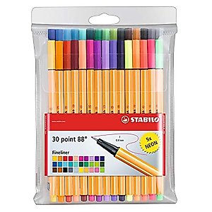 STABILO Point 88 Fineliner Pens, 0.4 mm - 30-Color Set