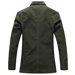 chouyatou Men's Casual Three-Button Stripe Lined Cotton Twill Suit Jacket (Medium, Army Green)