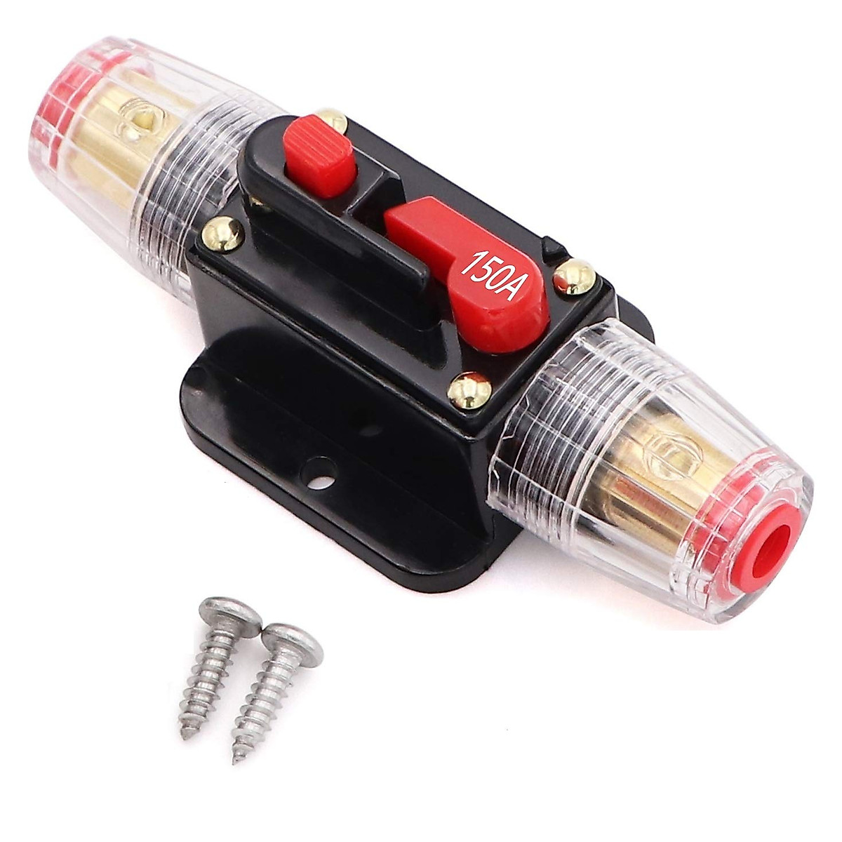 150A Audio Inline Circuit Breaker Reset Fuse Holder 12V-24V DC with Manual Reset and installation Screws for Car Audio, Stereo Switch and Solar Inverter System