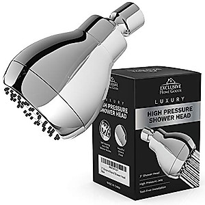 High Pressure Shower Head - Chrome - Powerful Deluxe Bathroom Showerhead with Strong Spray Stream and Small Silicone Nozzles - Universal Fit Works with High and Low Water Flow Showers-2.5 GPM