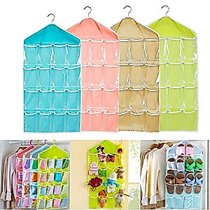 HTDBKDBK Wall Hanging Storage Bag,16Pockets Bag Socks Bra Underwear Rack Hanger Organizer, Beige, One Size