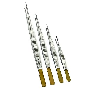 German Set of 4 Each Debakey Forceps Serrated Narrow Tips for Atraumatic Veterinary Microscopy Dissection Comes in Gold Handle 6”+8”+10”+12”