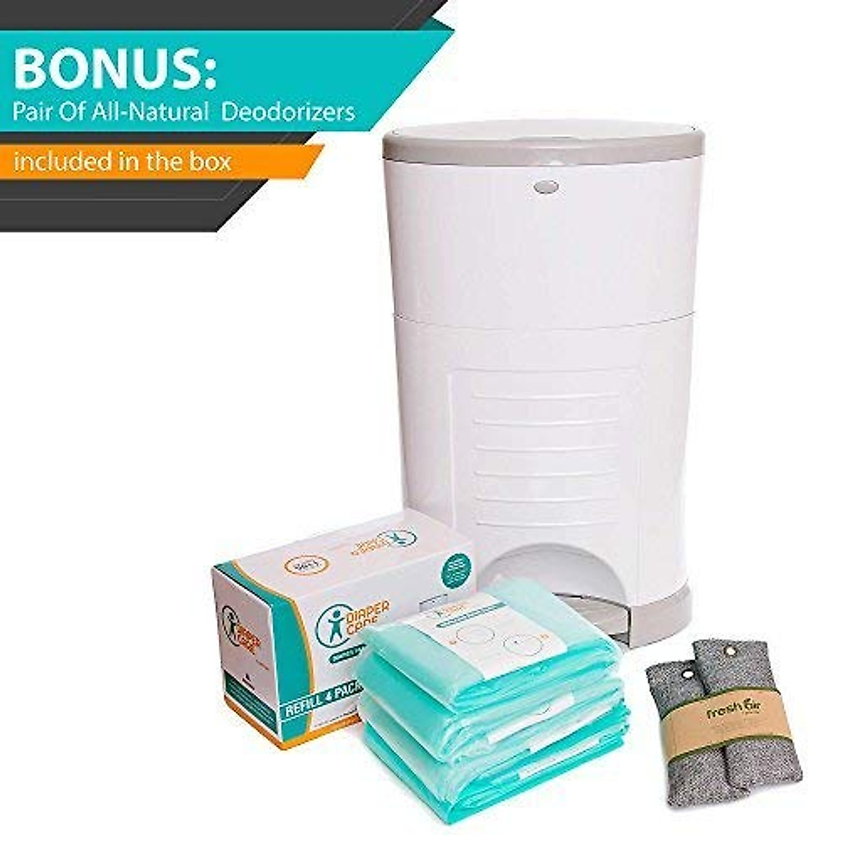 4 Pack Diaper Refill Liners – Compatible with Dekor PLUS Refill - Disposable Diaper Pail Liners Hold Up To 2372 Diapers – Baby Scented Refills with Natural Charcoal Smell Eliminator Bags