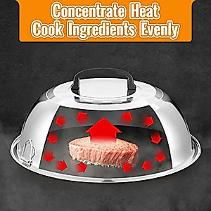 HULISEN Heavy-Duty Burger Press & Melting Dome Set, 8.5 Inch Round Stainless Steel Bacon Press with Wooden Handle, 12 Inch Basting Cover, Griddle Accessories Kit for Flat Top Grill Indoor/Outdoor