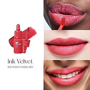 Peripera Ink the Velvet Lip Tint - High Pigment Color, Longwear, Weightless, Not Animal Tested, Gluten-Free, Paraben-Free (021 VITALITY CORAL RED)