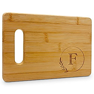 On The Rox Monogrammed Cutting Boards - 9” x 12” A to Z Personalized Engraved Bamboo Board (F) - Large Customized Wood Cutting Board with Initials - Wooden Custom Charcuterie Board Kitchen Gifts