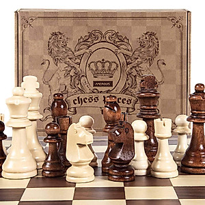 AMEROUS Wooden Chess Pieces Only, Tournament Staunton Wood Chessmen with 3.5 inches King, Chess Game Pawns for Chess Board Game, Replacement of Missing Pieces (2 Storage Bag Included)