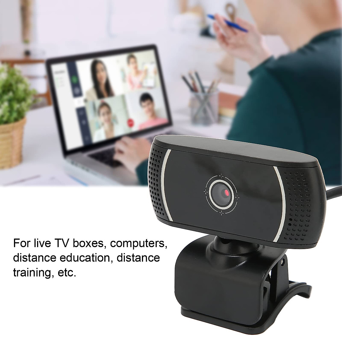 GOWENIC Webcam with Microphone,Streaming USB Computer Webcam,Plug and Play,Driver 640x480 Autofocus USB Webcam,for TV Boxes, Computers, Distance Education (C200 Black Inner Mark