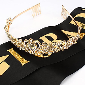 Vovii Graduation Decorations Class of 2024, Glittered Metal Graduation Princess Black Graduate Sash and Gold Grad Tiara Crown Class of 2024 for Graduation Party Decorations Grad Decor Favors