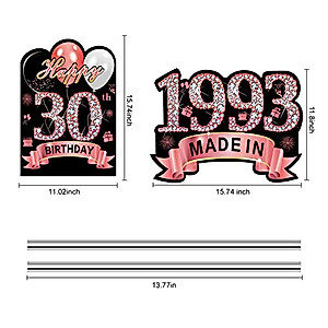 2Pcs Rose Gold 30th Birthday Yard Sign Decorations for Girls, Happy 30th Birthday Made in 1993 Lawn Sign Party Supplies, Thirty Year Old Birthday Outdoor Yard Decor with Stakes