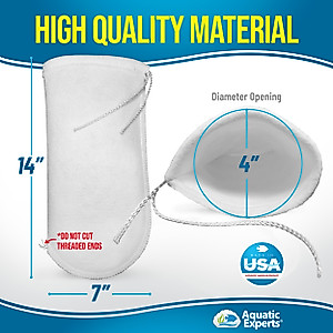 Aquatic Experts 200 Micron Drawstring Filter Sock - Filter Socks for Saltwater Aquarium, Sump Filter Sock, Freshwater Aquarium Filter Sock - Custom Made in The USA (4 inch by 14 inch, 4 Pack)