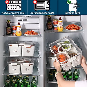 NPXZXC Airtight Fruit Storage Containers with Lids, Fridge Organizer Bins with 4 Removable Baskets, Portable Berry Vegetable Fresh Produce Saver, BPA-Free, Clear