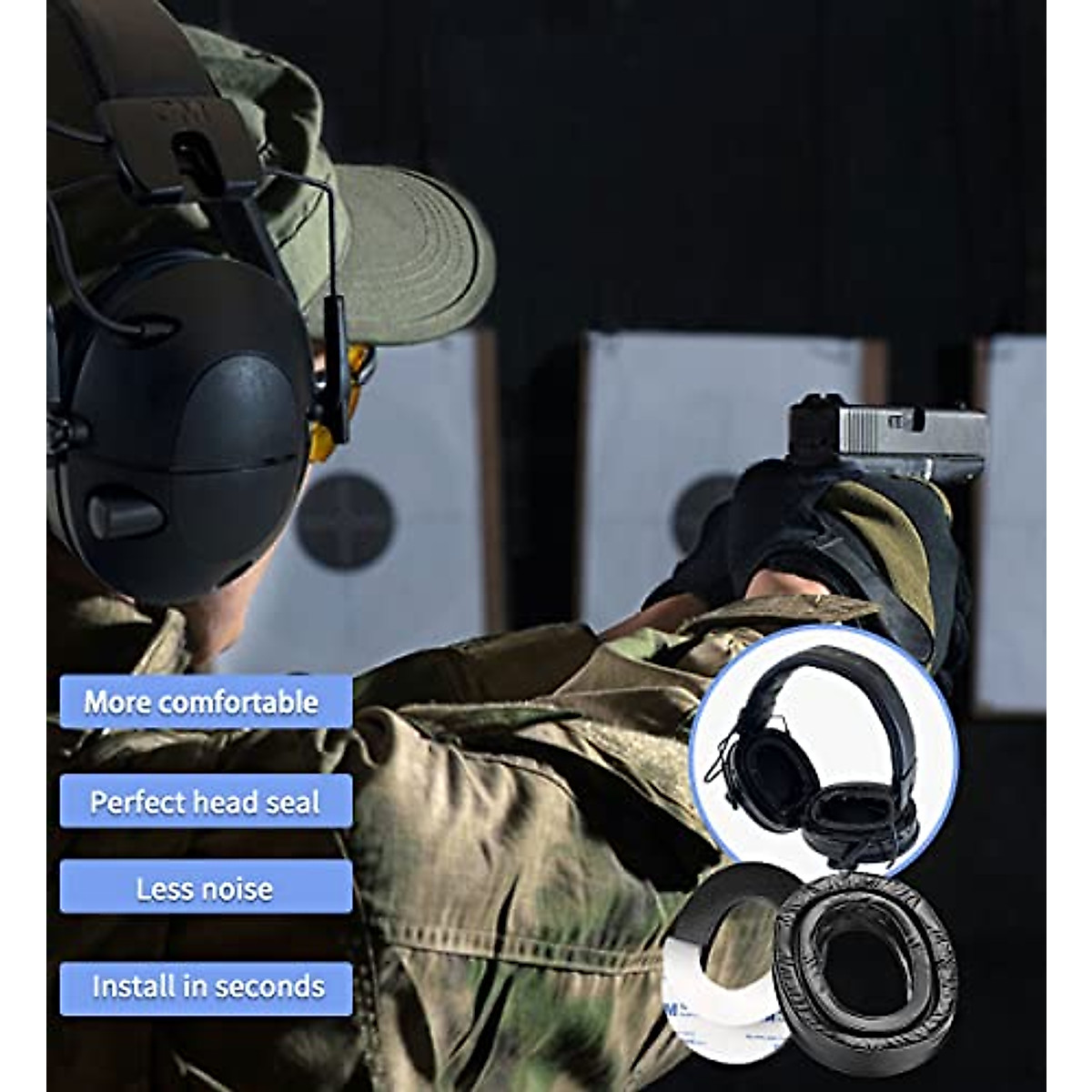 PROHEAR Gel Ear Pads Compatible with Peltor Sport RangeGuard TAC100 300 500 Earmuffs, Comfortable Replacement Gel Ear Cups