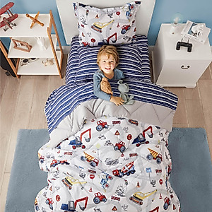 PPOLCA Truck Twin Comforter Set for Boys,5 Pieces Kids Bedroom Bedding Set with Sheets and Pillowcase,Super Soft Lightweight for All Seasons,Car,Machine Washable