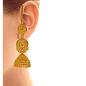 Jewel India Handmade Ethnic Bollywood Traditional Wedding Bridal Party-wear Gold Plated Indian Chain Jhumka Jhumki Designer Chandbali Earrings for Women
