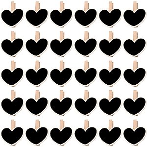 30 Pcs 2.6 * 2.2Inch Wood Mini Chalkboard Clips Wooden Blackboard Clips Chalk Board Message Board Tag Signs with Pegs for Memo,Note Taking,Food Label,Wedding Table Number Place Card,Party Decor