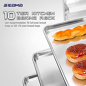 BIEAMA 10-Tier Sheet Pan Rack, Bun Pan Rack, Aluminum Bakery Rack, Home Commercial Kitchen Bakery Cooling Rack, 4 Wheels