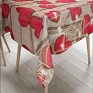 HQM Valentine's Day Table Top Collection Rectangle Fabric Red Love Classic Wooden Floor Tablecloth for Mother's Day Valentine's Day Wedding Home Kitchen Dining Decoration Table Runner 84x60inch