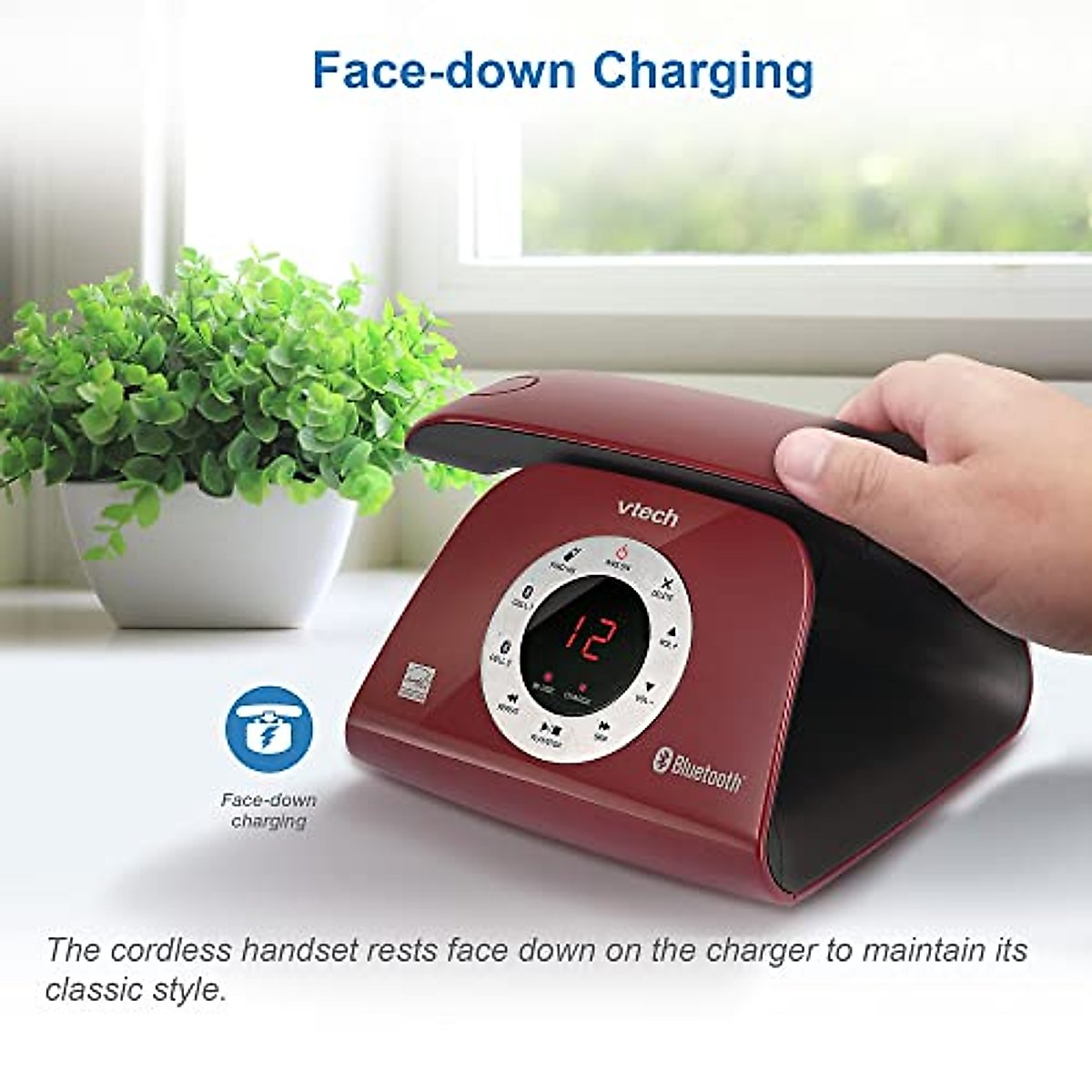 VTECH VS122-16 Retro-Design DECT 6.0 Cordless Phone: Bluetooth Connect to Cell, Call Blocker, Answering System, Full-Duplex Speakerphone, Up to 1000 Phonebook Contacts & 1000 Call Block Entries
