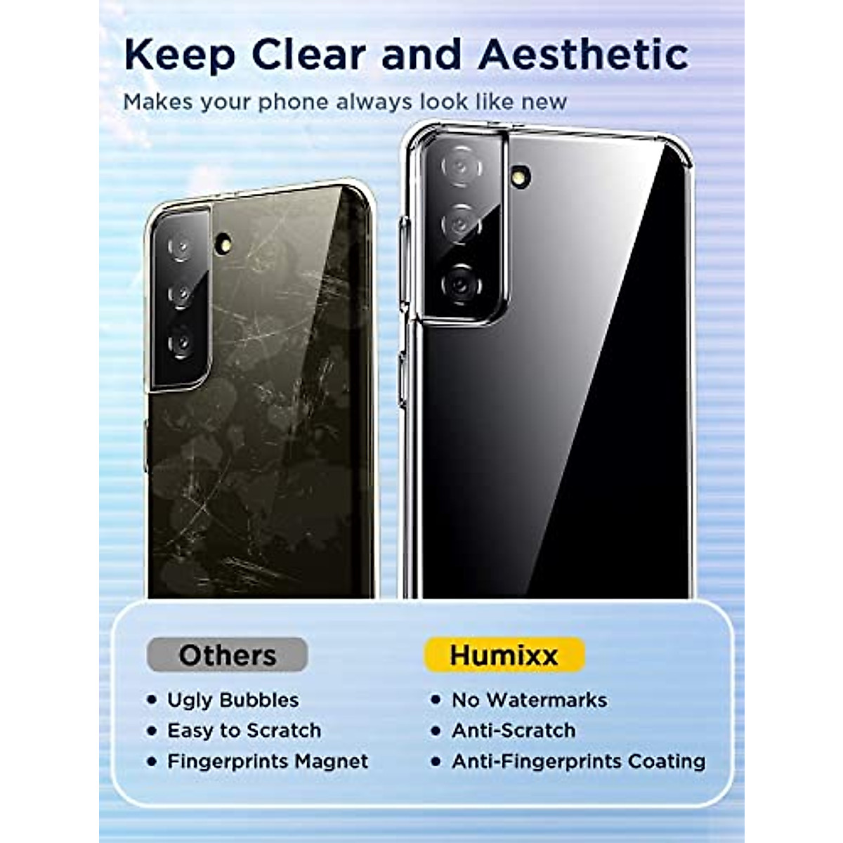 Humixx Crystal Clear for Samsung Galaxy S21 Case, [Never Yellow][Military Grade Shockproof] Galaxy S21 Case Soft TPU Slim Fit Yet Protective Samsung S21 Case 5G 6.2" - Clear