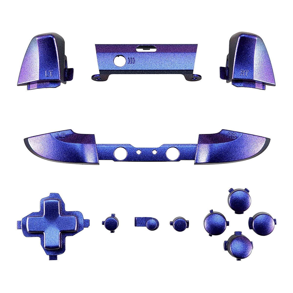 eXtremeRate LB RB LT RT Bumpers Triggers D-Pad ABXY Start Back Sync Buttons, Chameleon Purple Blue Full Set Buttons Repair Kits with Tools for Xbox One S & Xbox One X Controller (Model 1708)