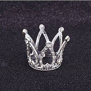 JORCEDI Mini Crown Princess Topper Rhinestone Tiara Ornaments Cake Decorating For Baby Shower Birthday Wedding Christmas Theme Party Photo Prop Silver