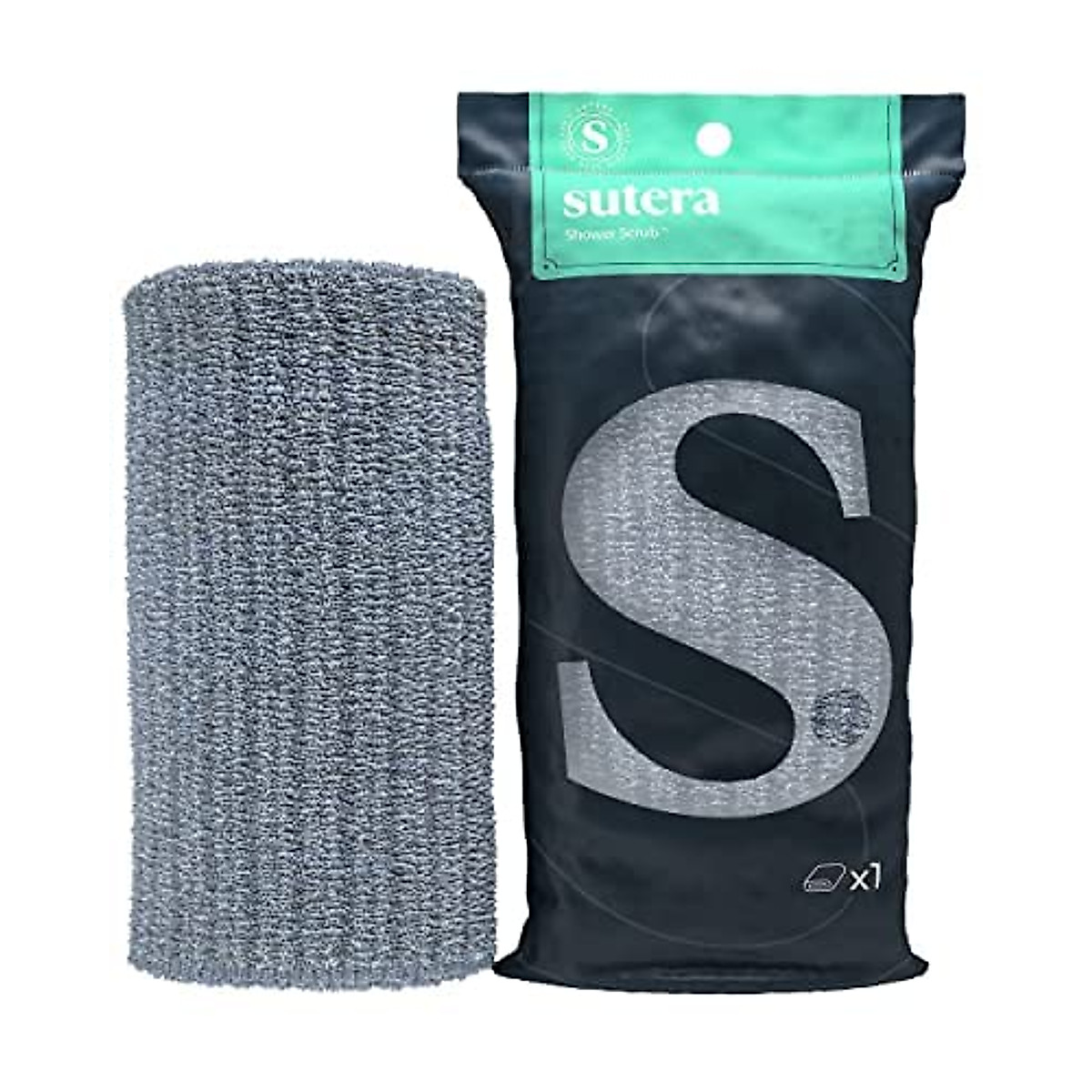 SUTERA - Exfoliating Shower Towel Gray and Waffle Bath Towel Gray Bundle