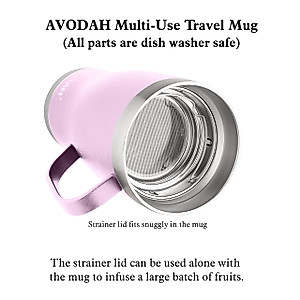 AVODAH 20 oz Tea Cup with Tea Infuser and Lid. Tea Infuser Mug with Tea Strainer, Two Lids & Straw. Coffee Travel Mug with Tea Accessories for Cold Brew (Lilac)