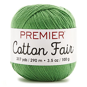 Premier Yarns Cotton Fair, Cotton/Acrylic Blend, Yarn for Crocheting and Knitting, Fine Weight, Machine Washable Yarn, Leaf Green, 3.5 oz, 317 Yards