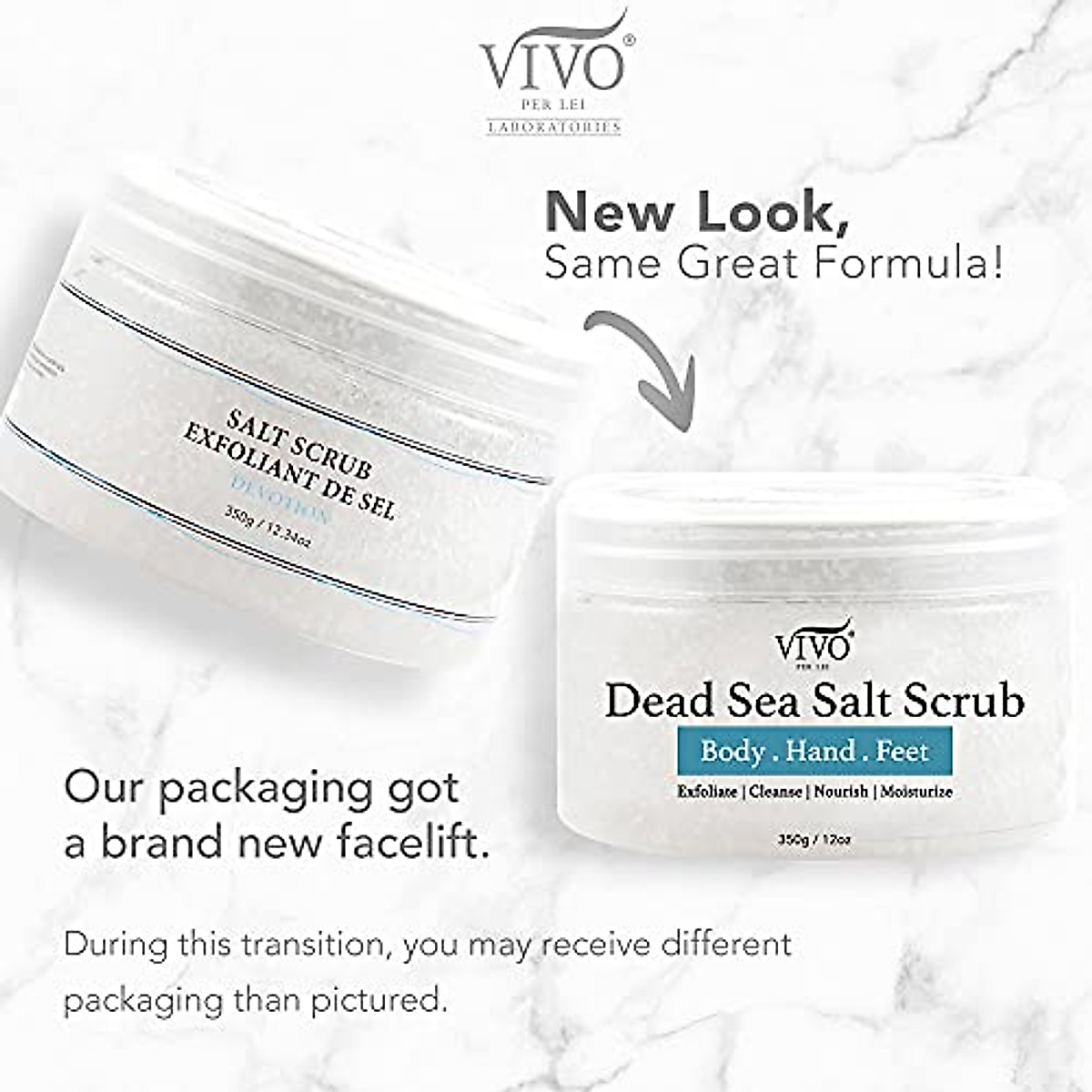 Vivo Per Lei Body Scrub - Exfoliating Body Scrub with Dead Sea Minerals - Dead Sea Salt Scrub for Hands & Legs - Body Exfoliant for a Supple Beach Body - 350 g/ 12.34 oz